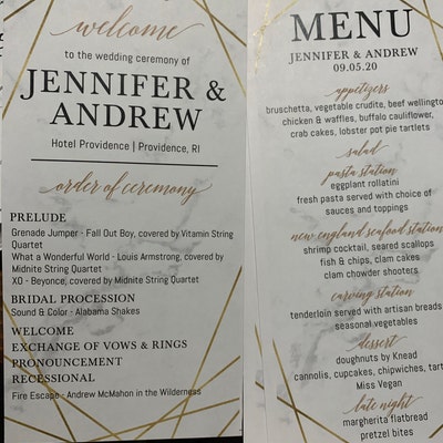 Marble and Gold Geometric Wedding Menu Template Party Menu Template 4x9 ...