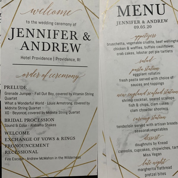 Marble and Gold Geometric | Wedding Menu Template | Party Menu Template ...