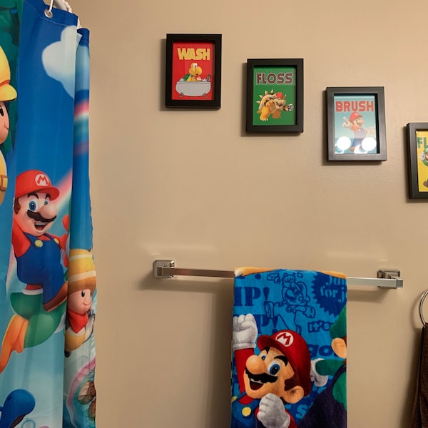 Super Mario V1 Wash Brush Floss Flush Kids Bathroom Decor Wall Art ...