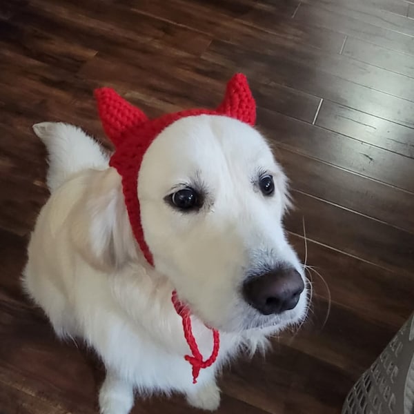 Devil Dog Costume, Devil Horns for Large Breed Dogs, Red Devil Dog Hat ...