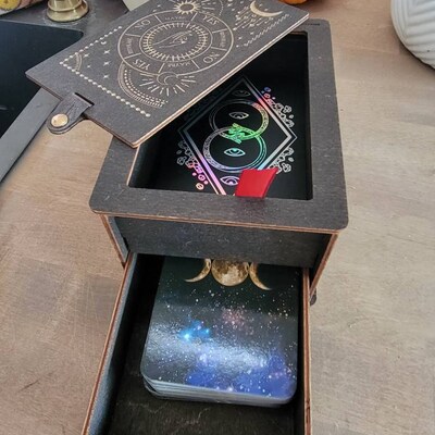Double Tier Tarot Deck Box With a Pendulum Board Lid. Tarot Crystal Box ...