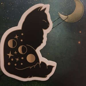 Celestial Cat Sticker Moon Sticker Moon Cat Laptop Sticker - Etsy
