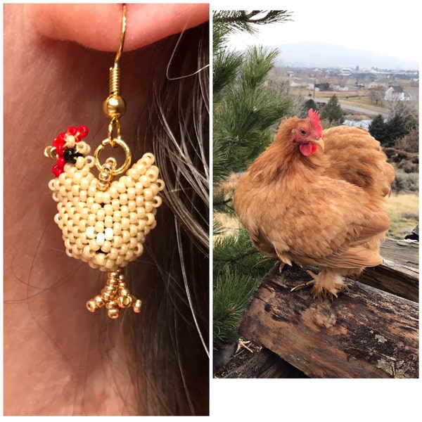 Unique Beaded Hen Earrings, Cheerfull 3d Chicken Jewelry, Funny Easter ...