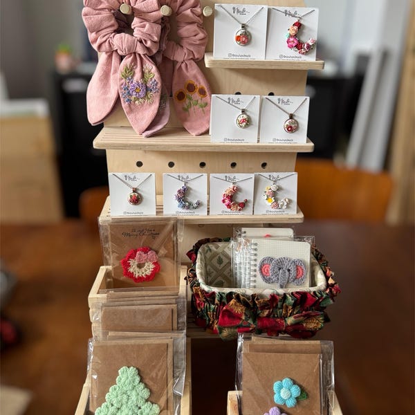 Summit Floor Display Stand – Handmade Wood Rack With Shelves & Pegs ...