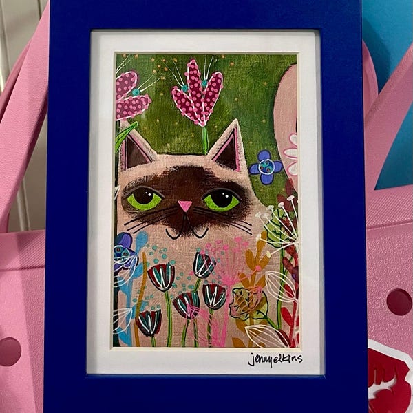 Cat LADY Magnet 3 X 3 by Jenny Elkins Cat Lover Cat Lady Blue Hair Blue ...