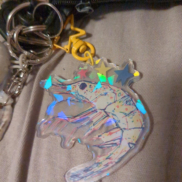 Acrylic Shrimp Keychain | Holo Acrylic Shrimp Keychain, Holographic ...