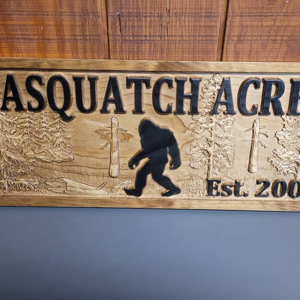 Personalized Sasquatch Wood Sign, Custom Carved Cabin Gift Man Cave ...