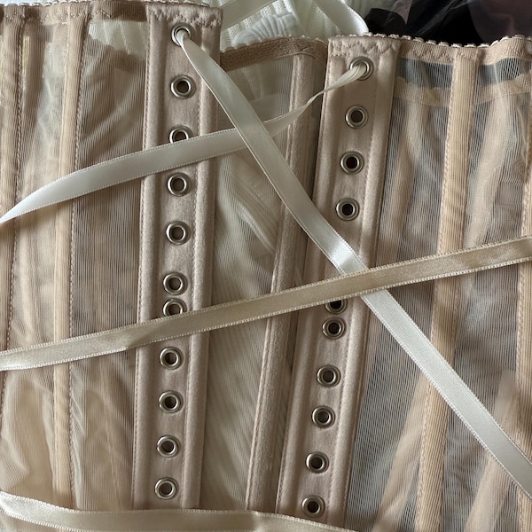 Passion — Beige & Black Corset — Lace Corset — Boned Corset for Red ...