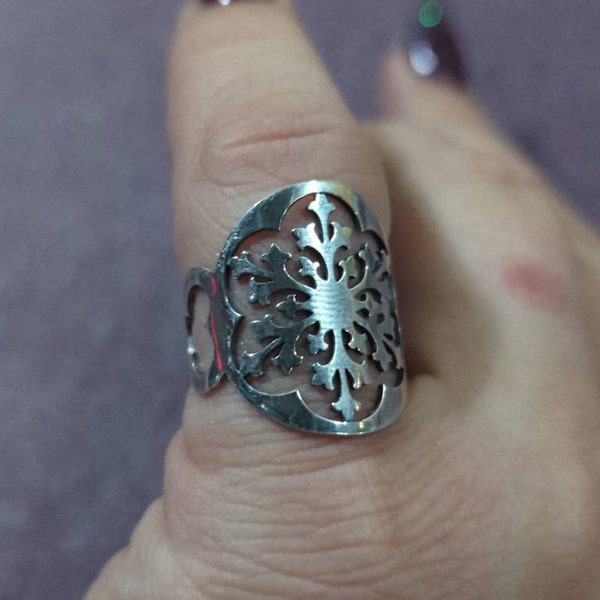 Sterling Silver Large Snowflake Statement Ring - Winter Snow Globe ...