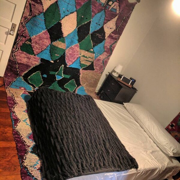 Beautiful Moroccan Handira Blanket in Turquoise/ 9'5'' X 5'9'' Feet ...
