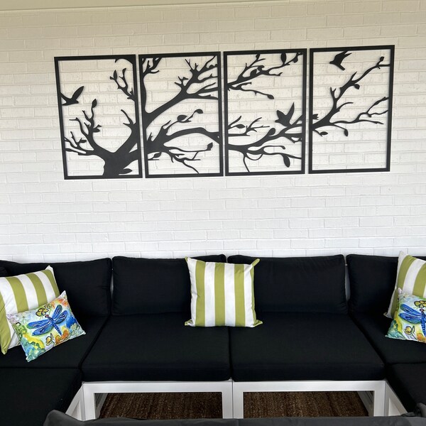 Metal Tree Wall Decor 4 Panels, Tree of Life Wall Art, Tree Wall Sign,4 ...