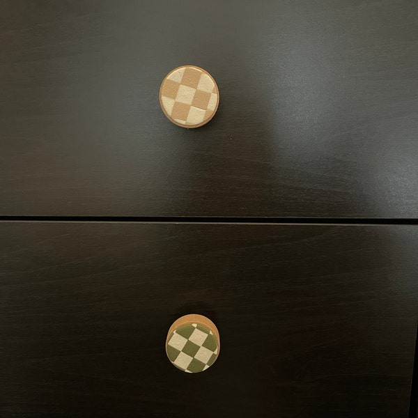 Custom Handmade Textured Surface Checkered Colorful Polymer Clay Wood Knobs in Multiple Colors ...