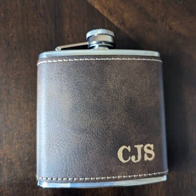 Groomsmen Gift, Personalized Flask Set for Men, Rustic Brown Leather ...