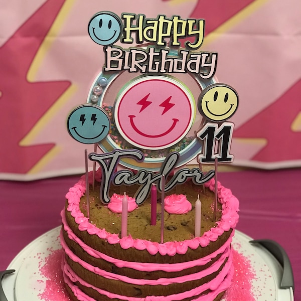 Smiley Cake Topper, Preppy Cake Topper, Smile Cake Topper, Groovy Cake ...