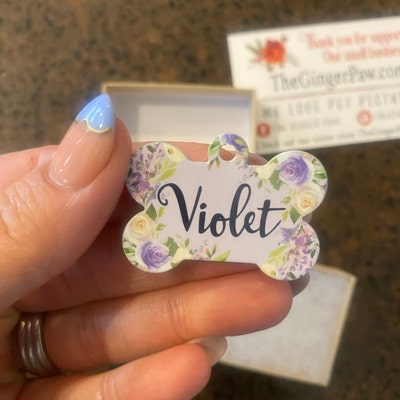 Purple Dog Tag, Custom Dog Tag, Floral Dog Tag, Floral Pet Tag Purple ...