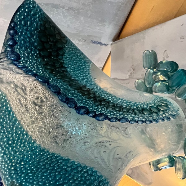 Fused Glass Crashing Ocean Wave Vase Beach Themed Glass Art Table Decor ...