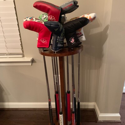 Golf Club, Putter Display Rack. ROTATING, 16 Club Putter Oak Wood ...