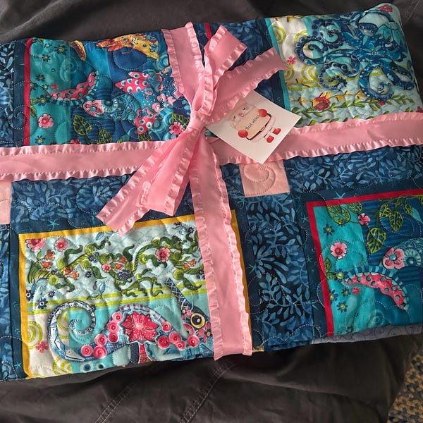 Octopus Garden under the Sea Handmade Patchwork Quilt for Baby or ...