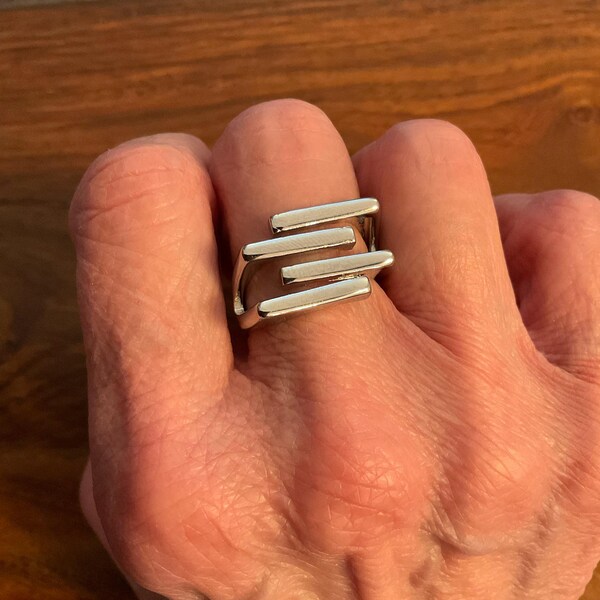 925 Sterling Silver Adjustable Ring | Hammered Ring | Textured Ring | Statement Bold Ring ...