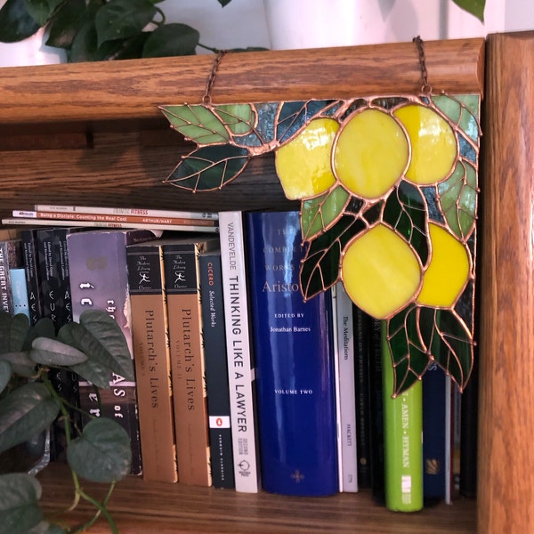 Yellow Corner Branch of Lemons Suncatcher Stain Glass, Home House Decor ...