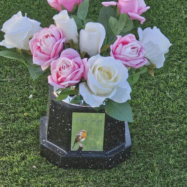 Personalised in Loving Memory Floral Memorial Stake Spike Grave Marker ...