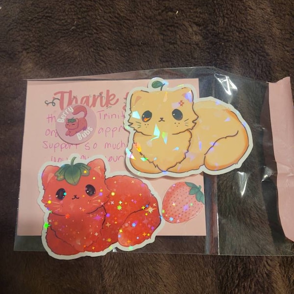 Strawberry Cat Sticker ~ Strawberry Loaf ~ Holographic Sticker ~ Cute ...