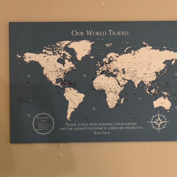 Farmhouse World Map, Push Pin Map Personalized, Rustic World Travel Map ...