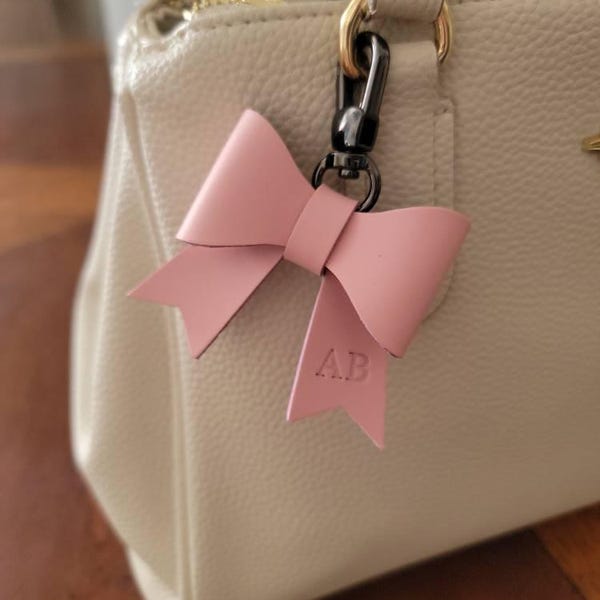 Nappa Leather Mini Bow Keychain, Personalized Lovely Bow Keyring, Bag ...