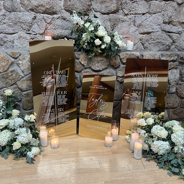 Wedding Sign Bundle - Seating Chart - Gold Mirror Acrylic Wedding ...