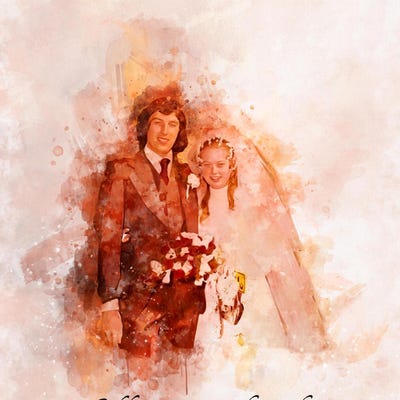 Watercolor Couple Portrait and Vows Framed Canvas Art, Custom Wedding ...