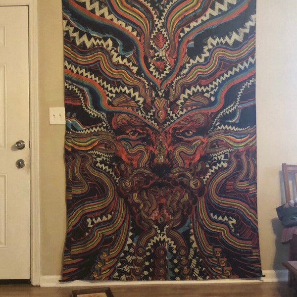 3D Psychedelic Face Tapestry Trippy Wall Art Spiritual Hippie Decor ...