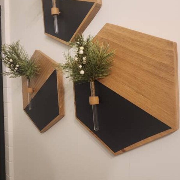 Hexagon Wall Planter, Rustic Hanging Wood Plant Holder for Indoor ...