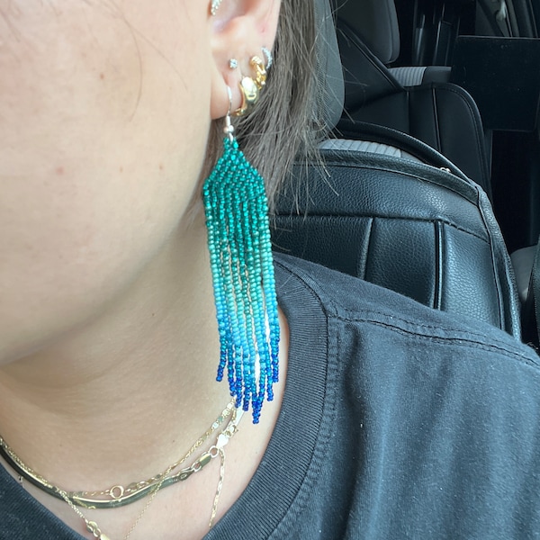 Mountain Landscape Beaded Earrings Fireweed Flowers Beadwork Earrings ...