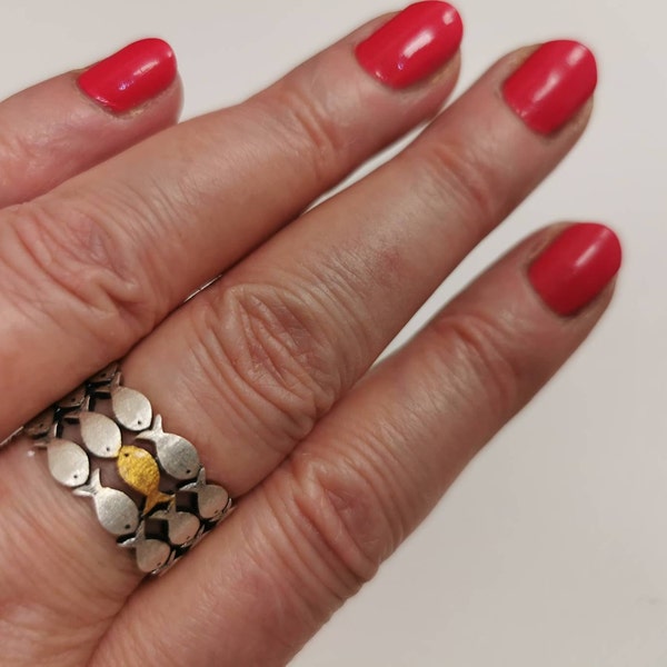 Swimming Against the Current. Sterling Adjustable Ring. School of Fish ...