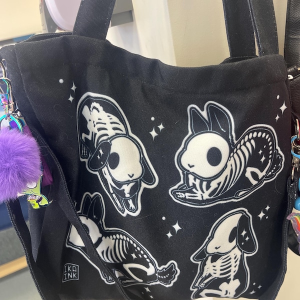 Skeleton Bunny Crossbody Messenger Bag With Zipper and Pockets - Creepy ...