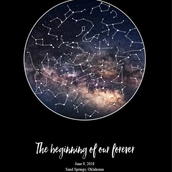 Star Map by Date - Night Sky Print - Custom Star Map - Star Map Gift ...