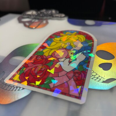 Princess Peach Stained Glass Window Holographic Sticker - Etsy