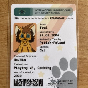 Personalized Furry Fandom ID Card Laminated, With Optional NFC Tag and ...