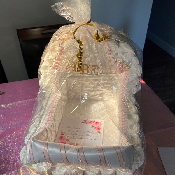 Elegant White and Gold Diaper Stroller/ Beautiful Baby Shower Gift ...