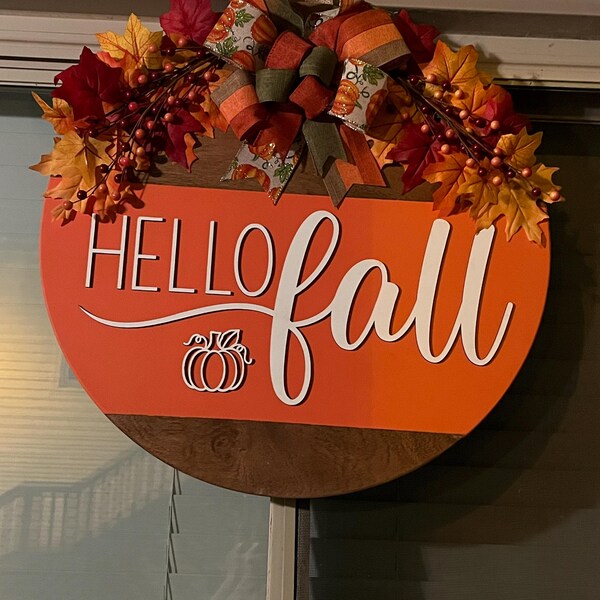 HELLO FALL Door Hanger Hello Fall Front Porch Sign Door Hanger for Fall Hello Hello Fall Sign ...