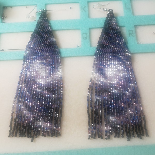 Galaxy Spiral Seed Bead Fringe Earring Pattern, Brick Stitch Space ...