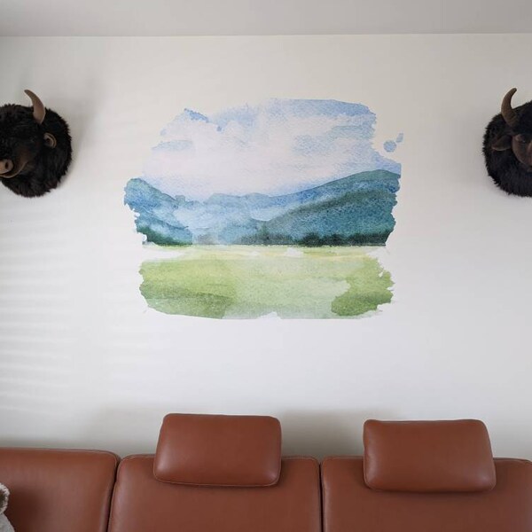 Landscape Wall Decor, Scenery Reusable Wall Sticker, Mountain View ...