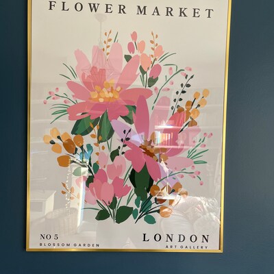 Flower Market London Poster, Pink Flower Prints, Plant Wall Art, Boho ...