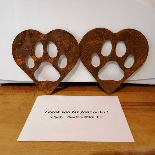 Rustic Rusty Metal Paw Print Love Heart Pet Dog Cat Memorial Gift ...