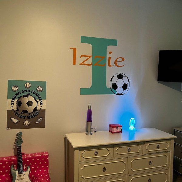 Personalized Name Soccer Wall Decal - Custom Name Soccer Wall Sticker ...