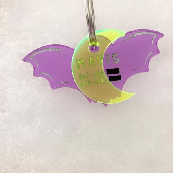 Bat Personalized Pet Tag, Goth Style, Creepy Pup, Halloween Cat and Dog ...