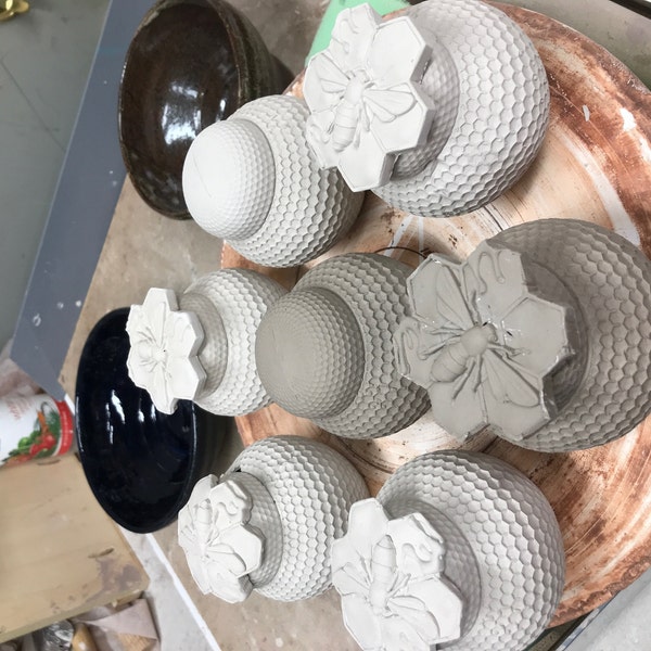 3.5" Honeycomb Hexagonal Beehive Stash Jar Mold Slip Casting Plaster ...
