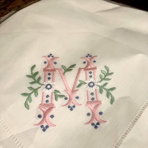 Embroidered Royal Dot Monogrammed Linen Dinner Napkins Set of Four - Etsy