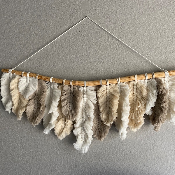 Feather Wall Hanging in Boho Style Macrame Leaf Custom Feather Colors ...