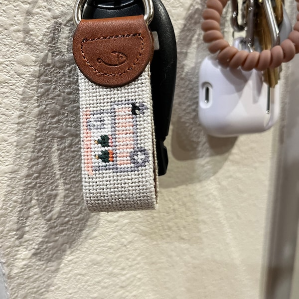 American Flag Needlepoint Keychain - Handmade Key Fob W/ Leather ...